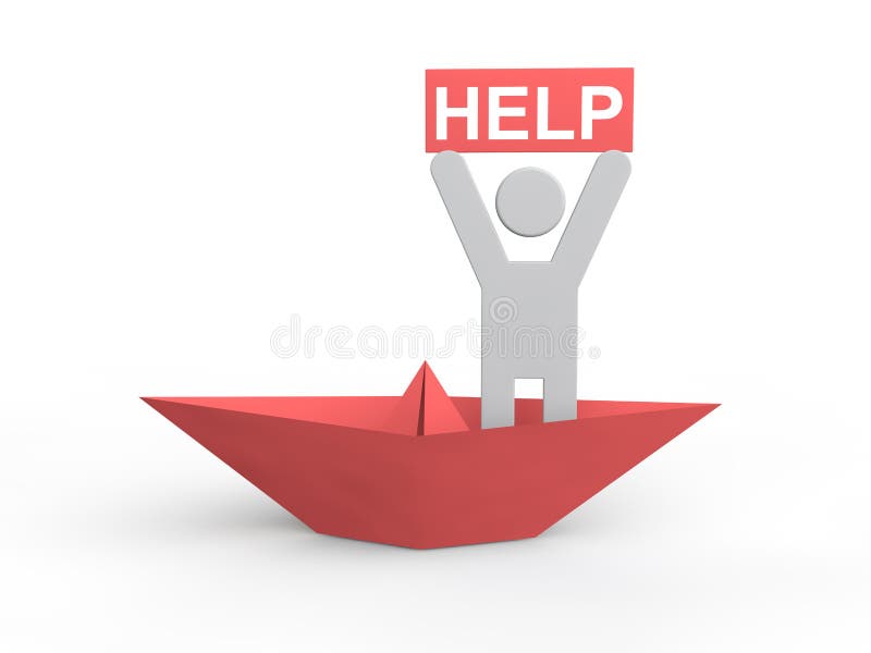 3d Man in a Paper Boat Asking for Help Stock Illustration ...