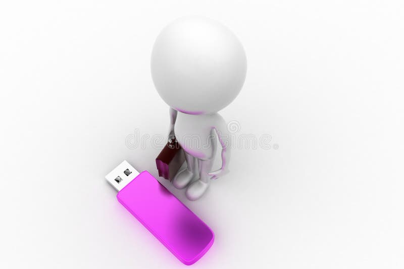 3d Character with Usb Flash Drive Stock Illustration - Illustration of ...