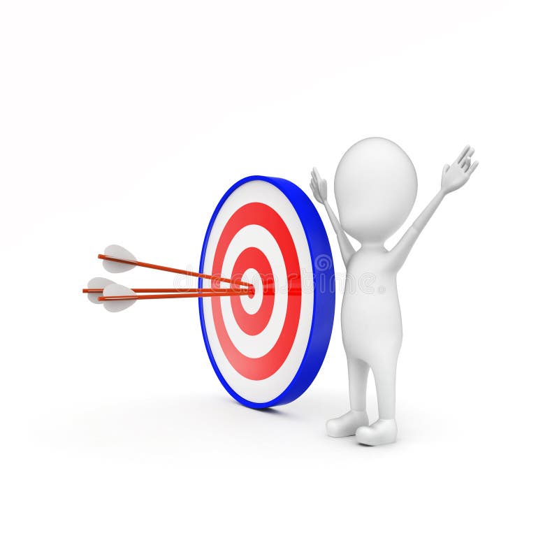 3d Man with Perfectly Aimed Arrows on Target Board Concept Stock ...