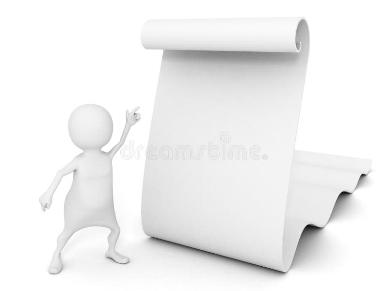 3d Man Pointing at Big Blank Info Paper Scroll Stock Illustration ...