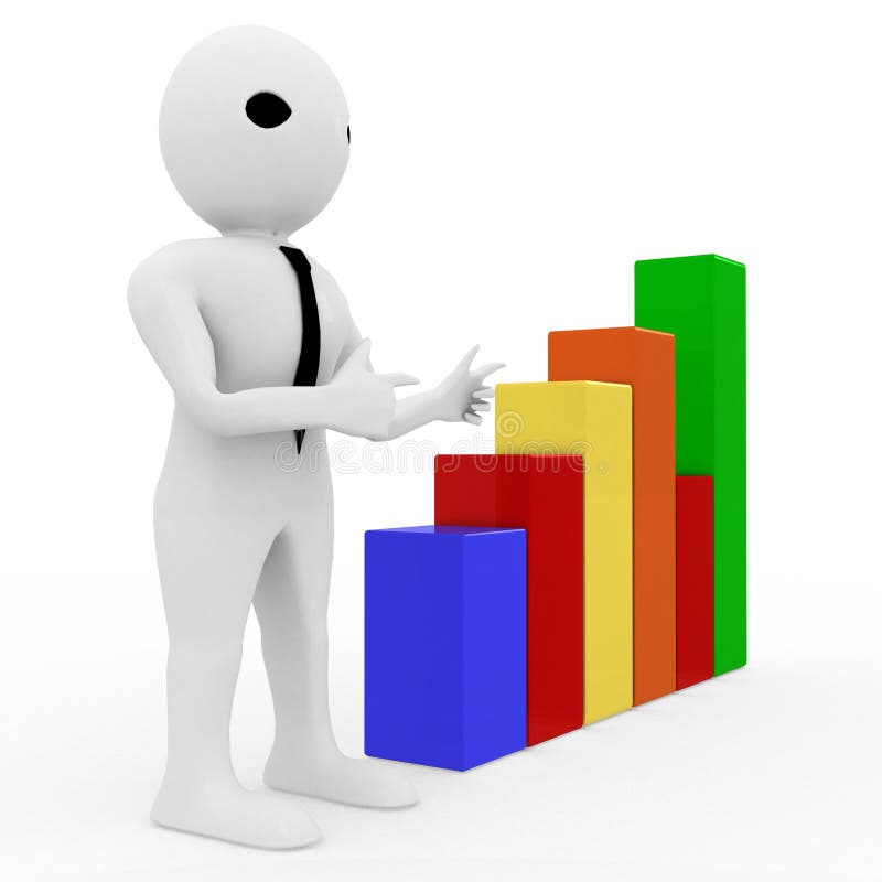 3d Man Pointing at Colorful Bar Graph Illustration Stock Illustration ...