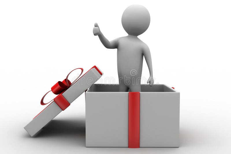 3d Man Walking with Gift Box in Hands. Stock Illustration ...