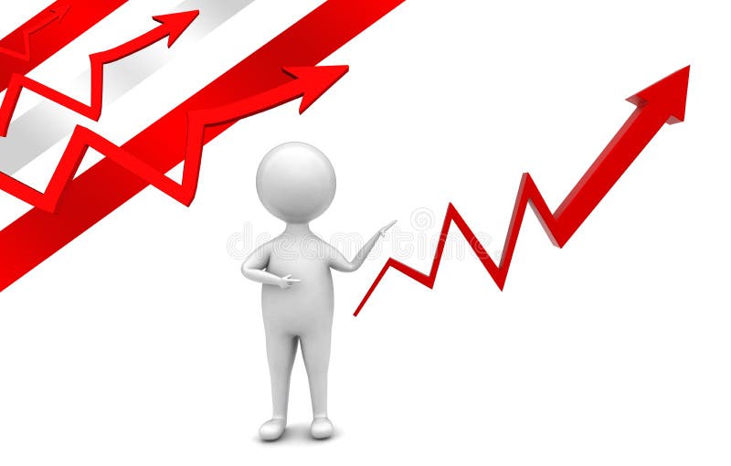 3d Man Presenting a Arrow Graph Concept Stock Illustration ...