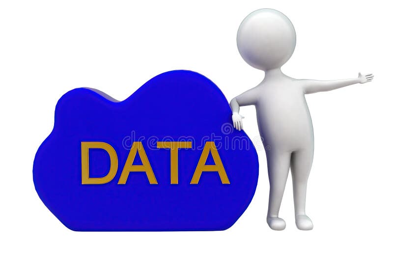 3d Man Presenting Cloud with Data Text in it Concept Stock Illustration ...