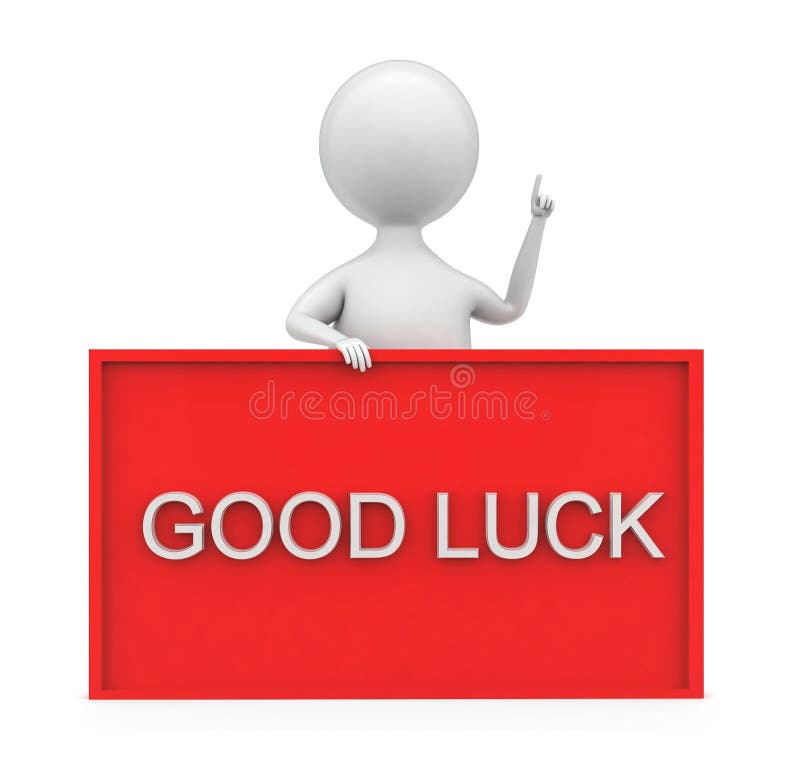 3d Man Presenting Good Luck Text in Banner Concept Stock Illustration ...