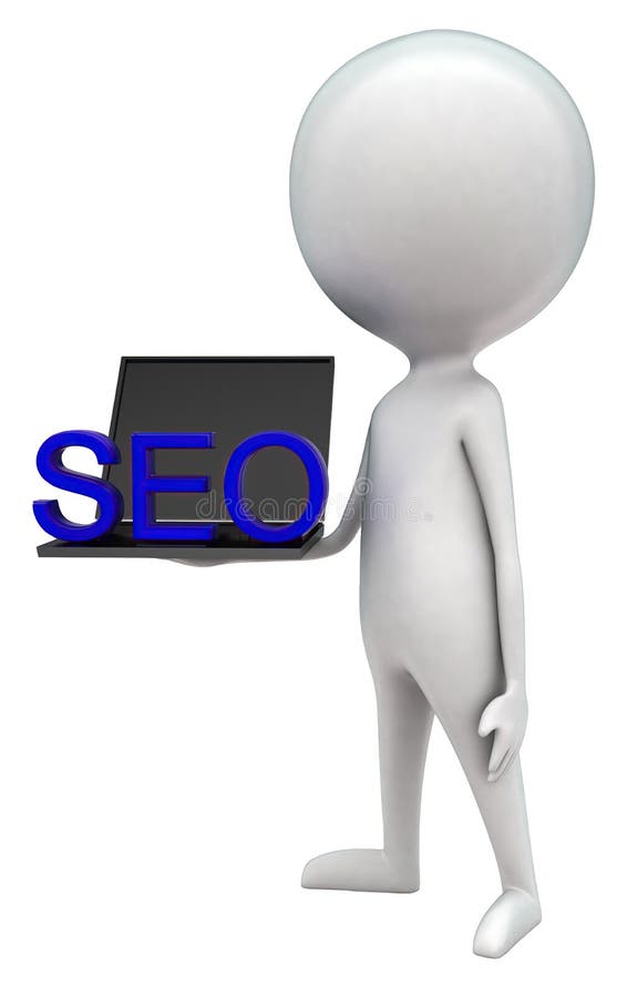 3d Man Presenting Laptop with Seo Text Concept Stock Illustration ...