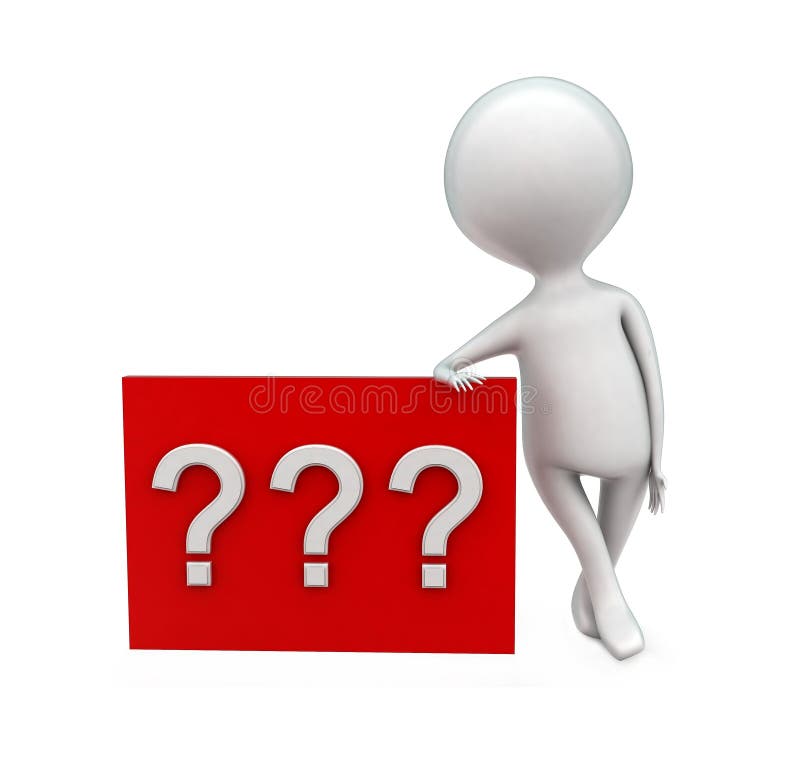 3d Man Presenting Question Marks Box Concept Stock Illustration ...