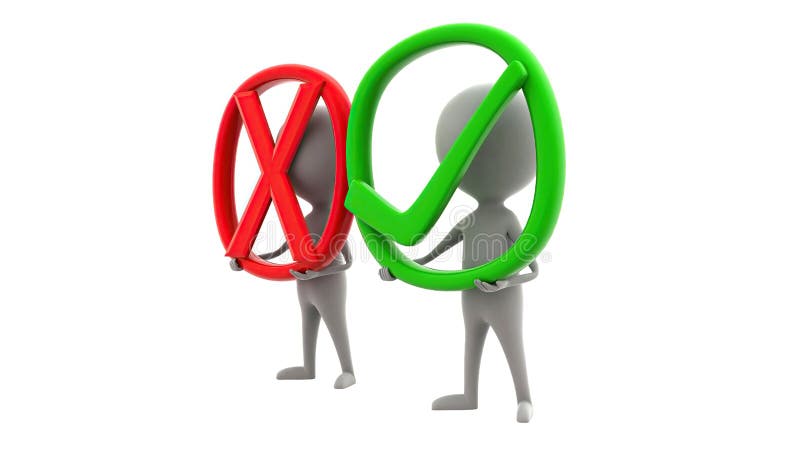 3d Man Presenting Right and Wrong Sign Concept Stock Illustration ...