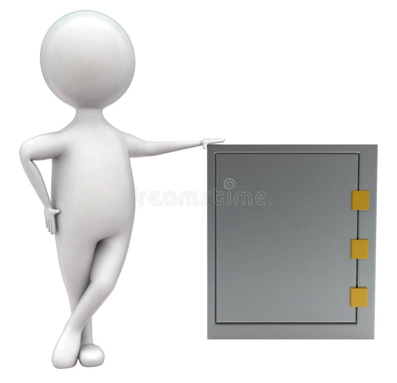 3d Man Presenting Silver Locker Concept Stock Illustration ...