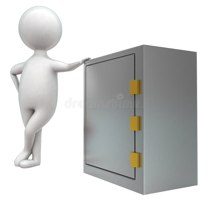 3d Man Presenting Silver Locker Concept Stock Illustration ...