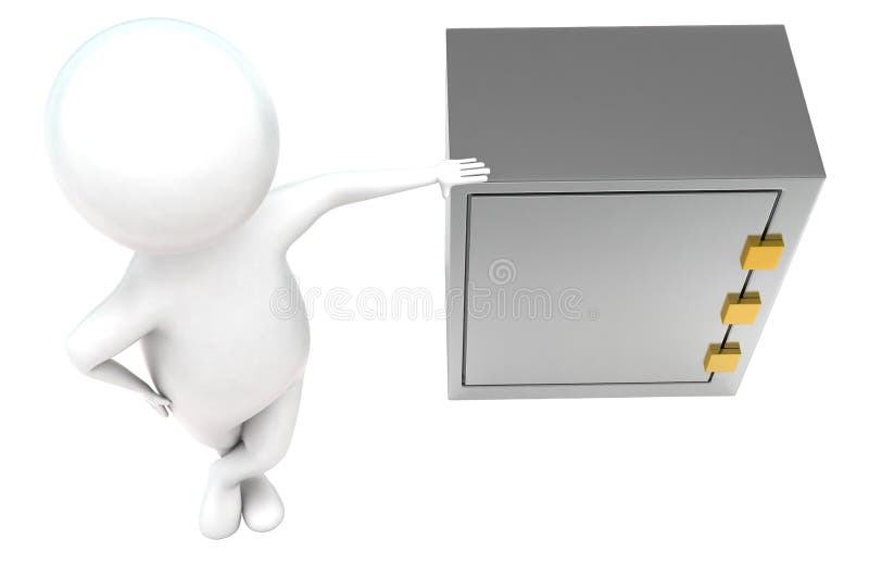 3d Man Presenting Silver Locker Concept Stock Illustration ...
