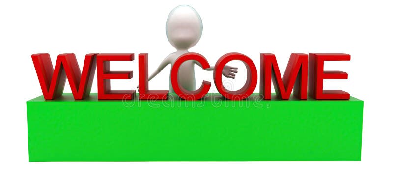 3d Man Presenting Welcome Text Concept Stock Illustration ...