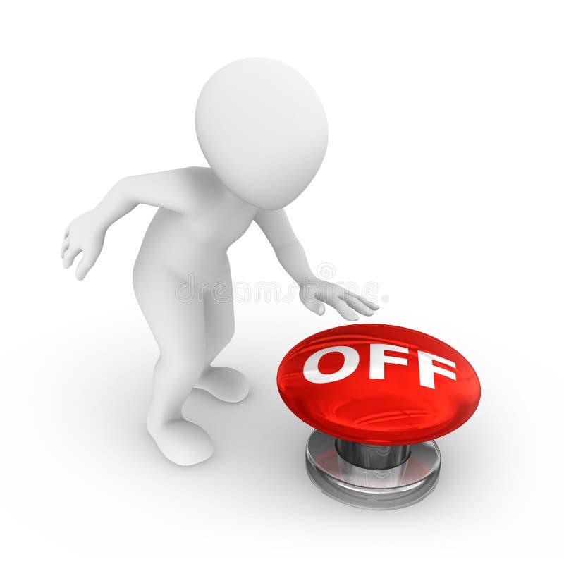 3d Man Presses the Off Button. Stock Illustration - Illustration of ...