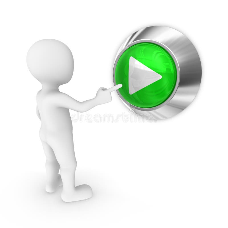 3d Man Presses the Red Start Button. 3d Illustration. Stock ...