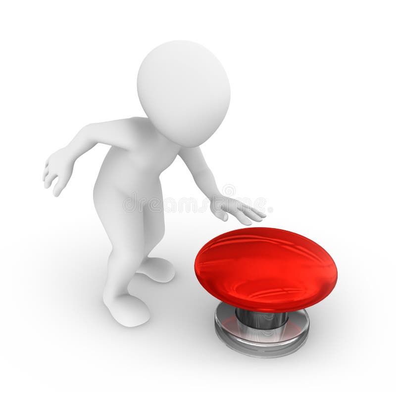 3d Man Presses the Red Button. Stock Illustration - Illustration of ...