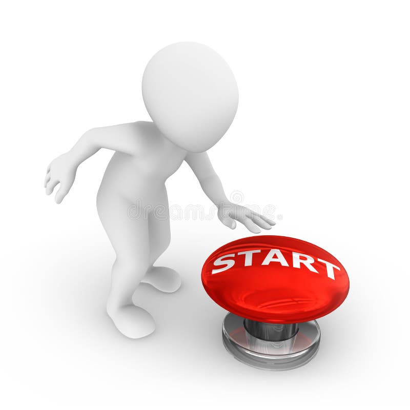 3d Man Presses the Red Start Button. 3d Illustration. Stock ...