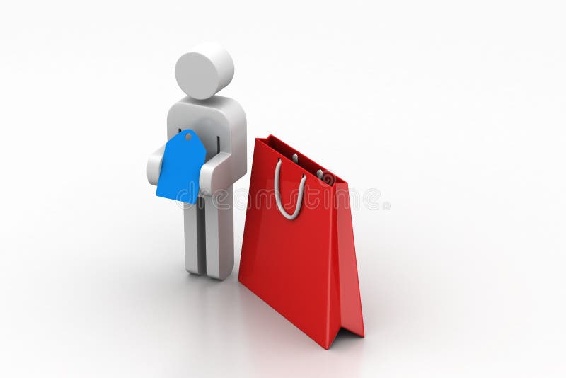 3d Man with Price Tag and Shopping Bag Stock Illustration ...