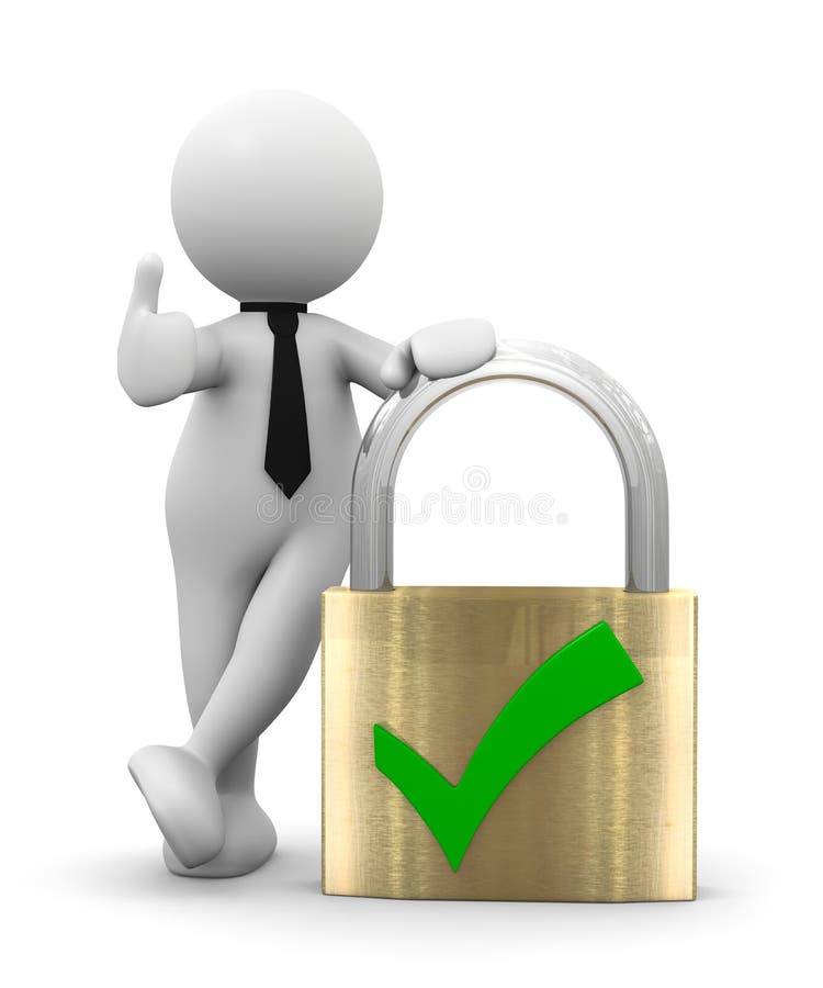 3d Man with Protected System Stock Illustration - Illustration of email ...