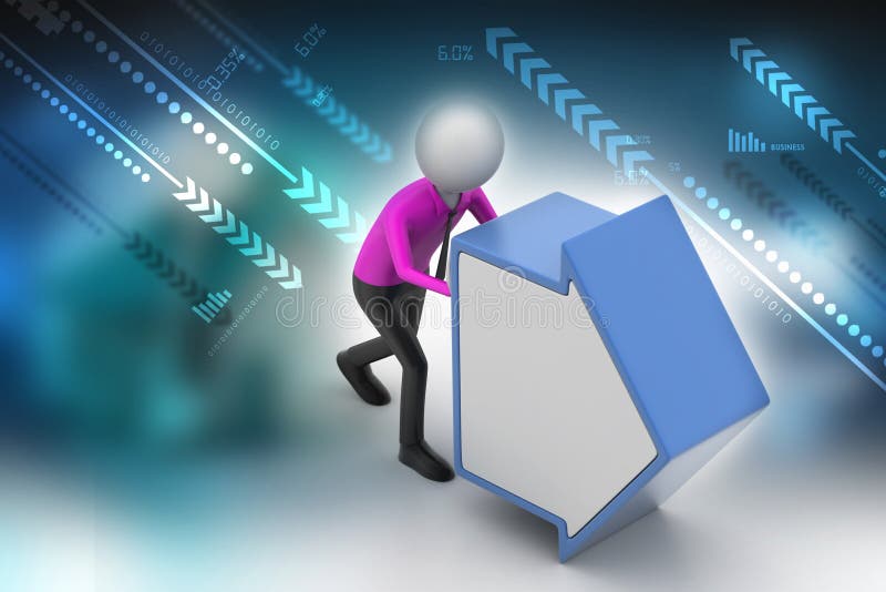3d man pushing the arrow stock illustration. Illustration of push ...