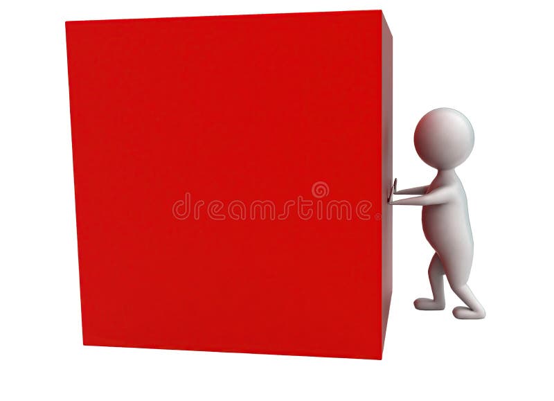 3d Man Pushing Big Box Concept Stock Illustration - Illustration of ...