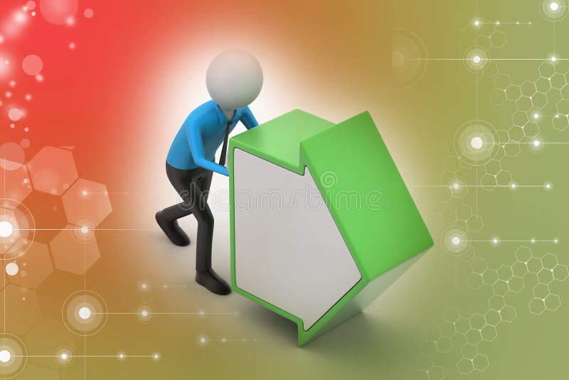 3d Man Pushing Red Percent Sign Stock Illustration - Illustration of ...