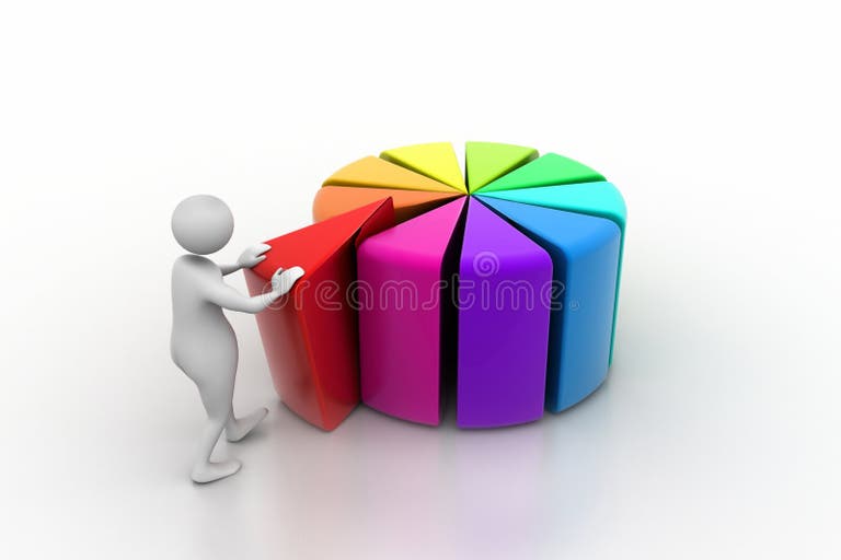 3d Man Pushing Red Peace of Pie Chart Stock Illustration - Illustration ...