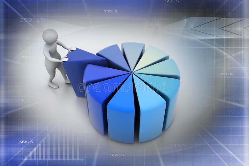 3d Man Pushing Red Peace of Pie Chart Stock Illustration - Illustration ...