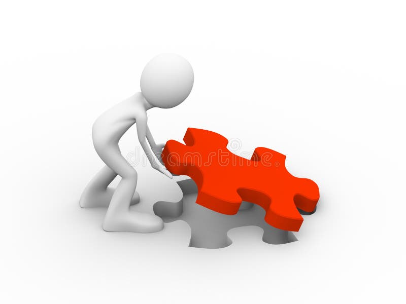 3d Man Putting Puzzle Piece Stock Illustration - Illustration of help ...