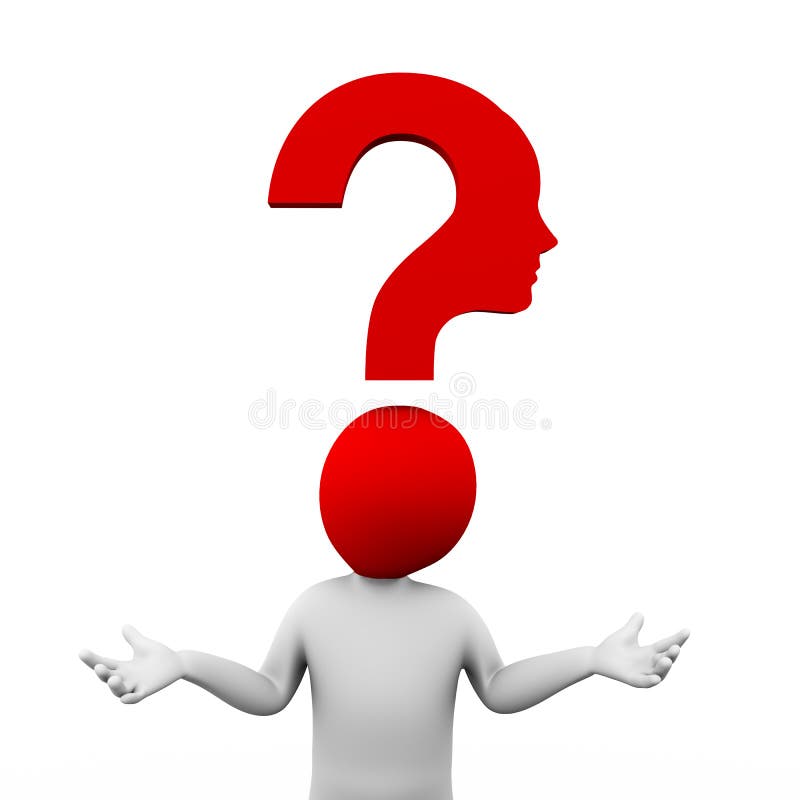 3d Man Thinking with Red Question Mark in Thought Bubble Stock ...