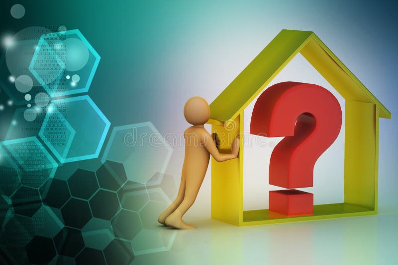 3d Man with Real Estate Business with Question Mark Stock Illustration ...