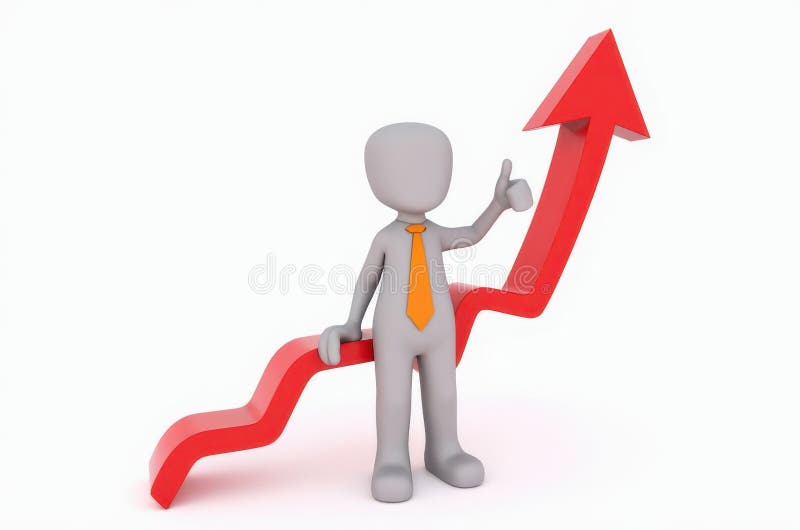 3d Man Red Arrow Success Chart on White Background. Stock Photo - Image ...
