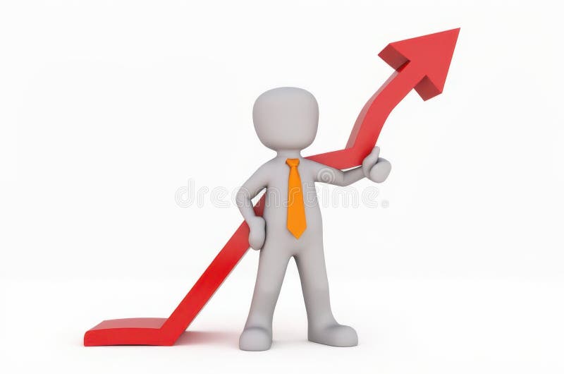 3d Man Red Arrow Success Chart on White Background. Stock Photo - Image ...