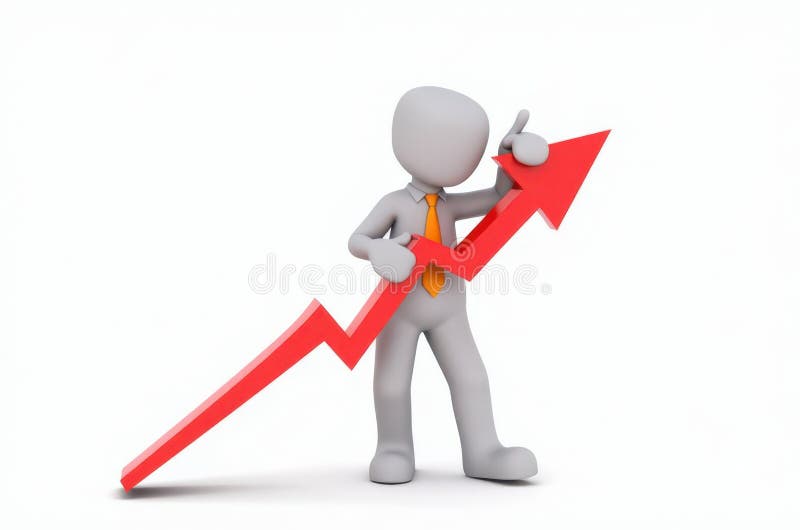 3d Man Red Arrow Success Chart on White Background. Stock Photo - Image ...