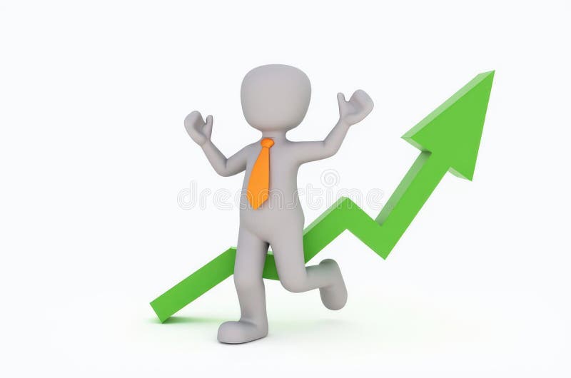 3d Man Red Arrow Success Chart on White Background. Stock Photo - Image ...