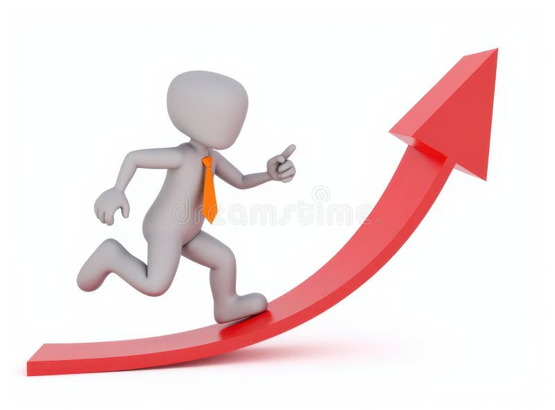 3d Man Red Arrow Success Chart on White Background. Stock Illustration ...