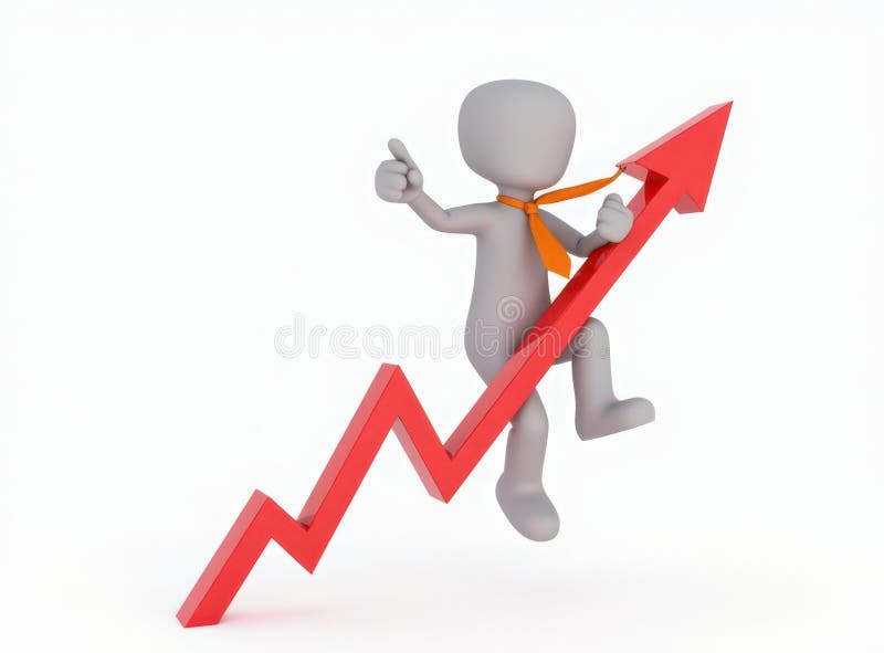 3d Man Red Arrow Success Chart on White Background. Stock Illustration ...