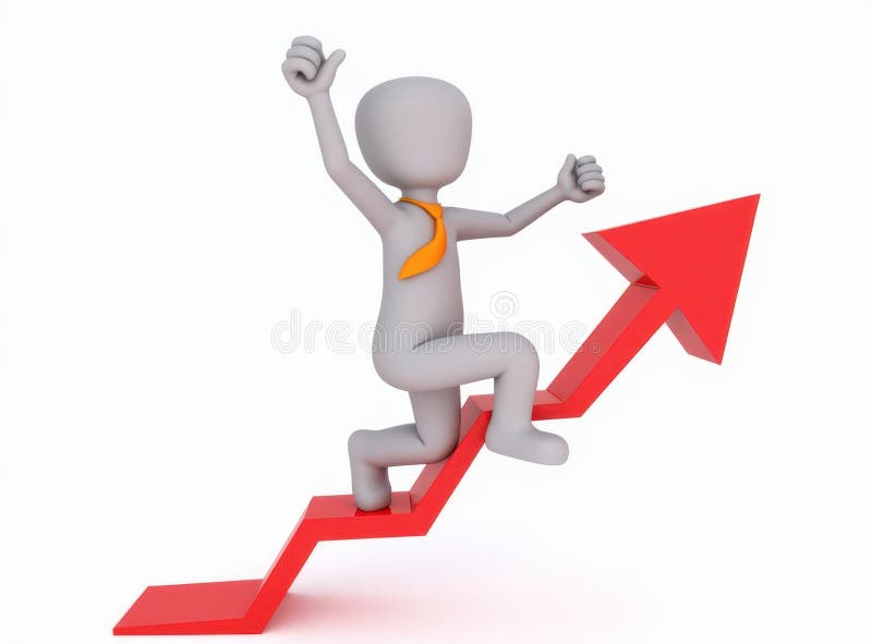 3d Man Red Arrow Success Chart on White Background. Stock Illustration ...