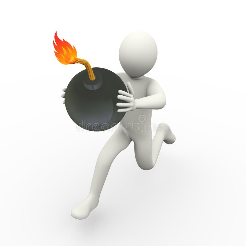3d Man Running with the Bomb Stock Illustration - Illustration of ...