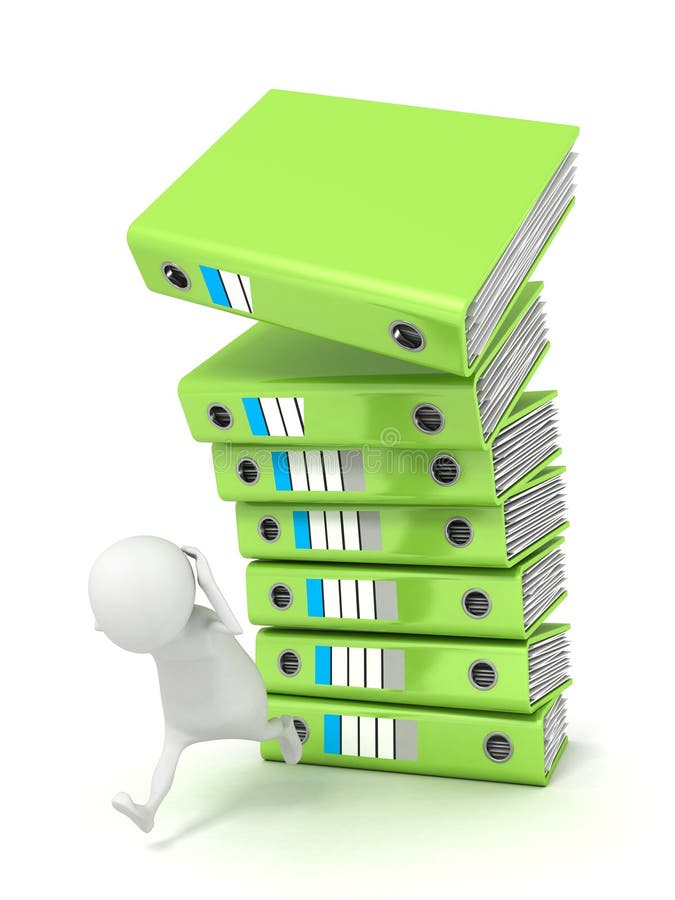 3d Man Running from Falling Green Ring Binders Stack Stock Illustration ...