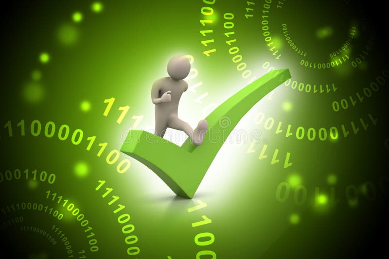 3d Man Running the Right Sign in Laptop Stock Illustration ...