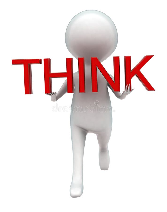 3d Man Running with Think Text in Hand Concept Stock Illustration ...