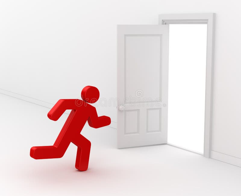 3d Man Running To Opened White Door Stock Illustration - Illustration ...