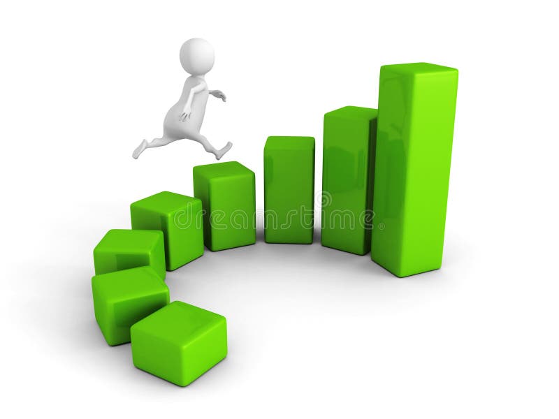 3d Man Running To the Top of Green Business Graph Stock Illustration ...