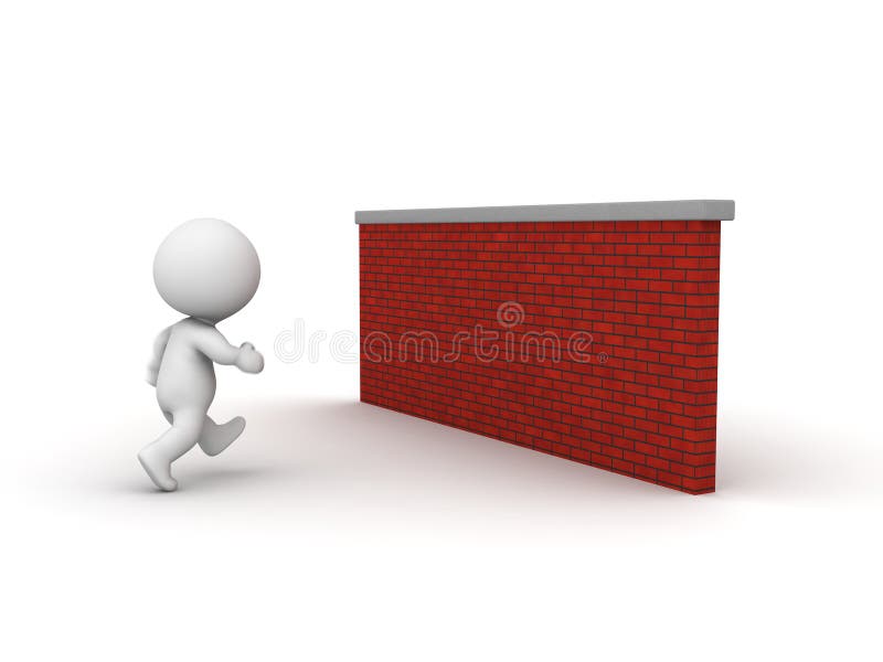 3D Man Running through a Brick Wall Stock Illustration - Illustration ...