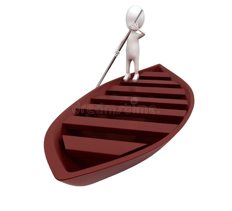 3d Man Sailing Boat Concept Stock Illustration - Illustration of white ...