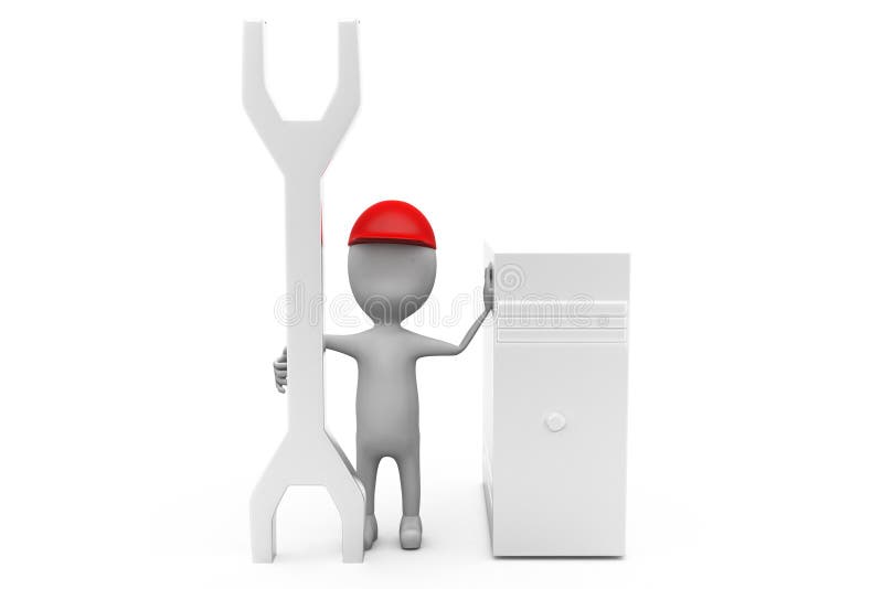 3d Man Server Repair Concept Stock Illustration - Illustration of ...