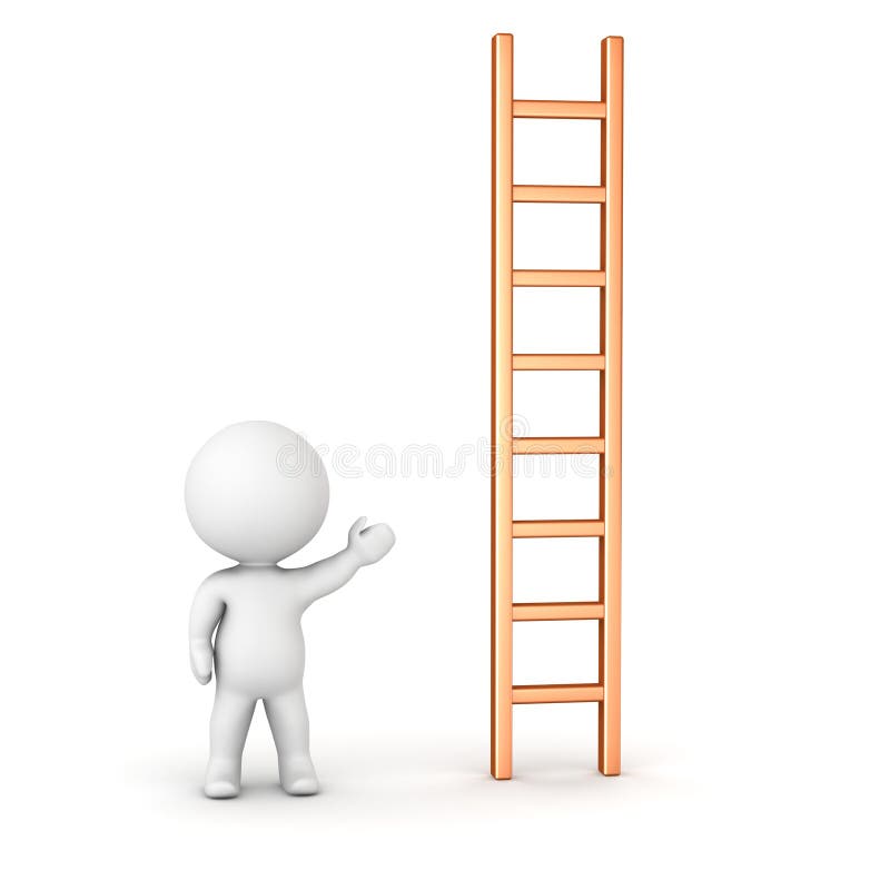 3D Character Looking Up at Very Tall Ladder Stock Illustration ...