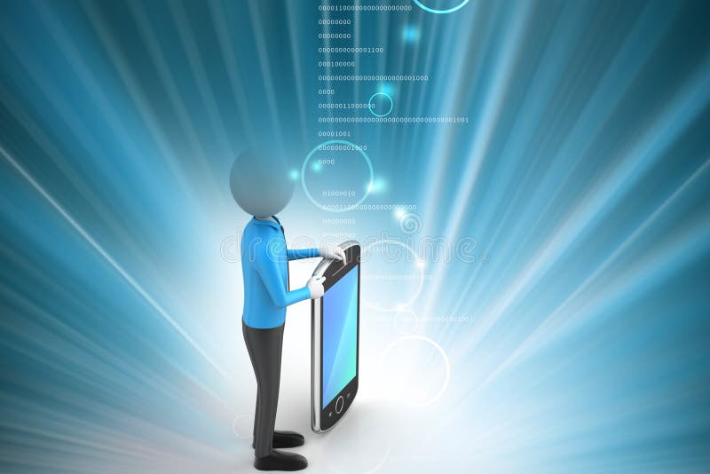3d Man Showing the Tablet Computer Stock Illustration - Illustration of ...