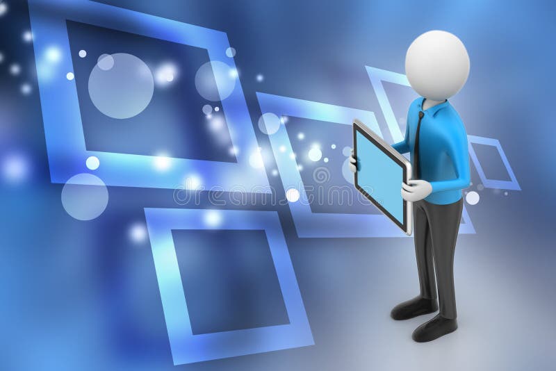 3d Man Showing the Tablet Computer Stock Illustration - Illustration of ...