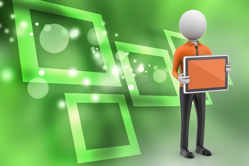 3d Man Showing the Tablet Computer Stock Illustration - Illustration of ...